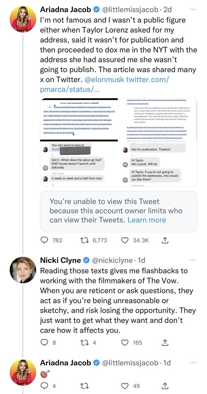 Taylor Lorenz: "Earlier today Elon Musk said that my ban was temp ...